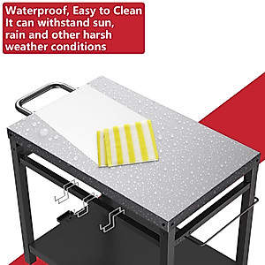 GLOWYE Outdoor Portable Grill Carts, BBQ Foldable Food Prep Cart with Wheels for Blackstone Griddle, Ninja Woodfire Grills, Oven, Double-Shelf Stainless Steel Pizza Oven Table Stand