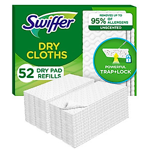 Swiffer Sweeper Dry Mop Refills for Floor Mopping and Cleaning, All Purpose Floor Cleaning Product, Unscented, 52 Count (Packaging May Vary)