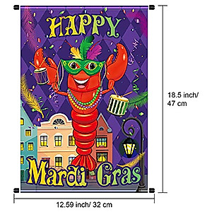 Mardi Gras Door Banner, Mardi Gras House Flag 18.5 x 12.59 Inch(47x32 cm), Mask Welcome Banner for Maridi Gras Decoration Mardi Gras Garden Flag Masquerade Party Mask Beads Holiday