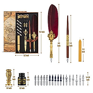 Hethrone Feather Pen and Ink Set - Quill Pens Calligraphy Pen Set Fountain Dip Pen