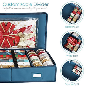 Hearth & Harbor Christmas Wrapping Paper Storage Containers - Gift Wrapping Organizer Storage Fits Up to 22 Rolls of 40" - Gift Wrap Organizer with Interior Pockets, Tear Proof - Gift Wrap Storage