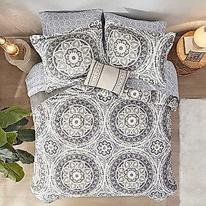 Madison Park Essentials Serenity Bed in a Bag Comforter Set, Medallion Damask Design, All Season Bedding with Cotton Sheet Set, Bedskirt, Queen(90"x90"), Taupe 9 Piece