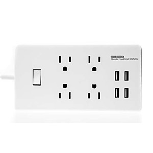GR-8 Power Compact & Slim Travel Charging Station - International Power Adapter - Surge Protector - Power Strip with 4 Intelligent USB - Free Bonus Included