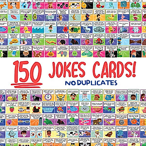 150 Joke Cards for Kids - Lunchbox Notes - Inspirational Motivational Cards for Children - Jokes and Puns for Boys and Girls - Great for Parties, Schools, Bake Sales, Picnics