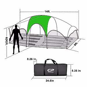 CAMPROS Tent-8-Person-Camping-Tents, Waterproof Windproof Family Tent, 5 Large Mesh Windows, Double Layer, Divided Curtain for Separated Room, Portable with Carry Bag, for All Seasons 1 (Green)
