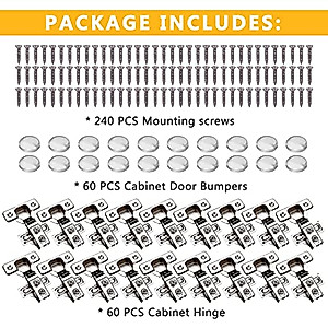 60 Pack Soft Close Cabinet Door Hinges for 1/2" Partial Overlay Cupboard, 100 Degree Opening Angel, Stainless Concealed Kitchen Cabinet Hinges with Mounting Screws and Manual