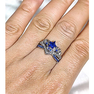 MASHAN Couple Rings Matching Rings His Her Ring Stars and Moon Princess Ring Blue CZ Women's Wedding Ring