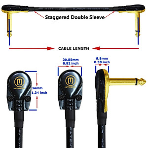 WORLDS BEST CABLES 10 Inch - Pedal, Effects, Patch, Instrument Cable Custom Made Made Using Mogami 2319 Wire and Eminence Gold Plated ¼ inch (6.35mm) R/A Pancake Type Connectors
