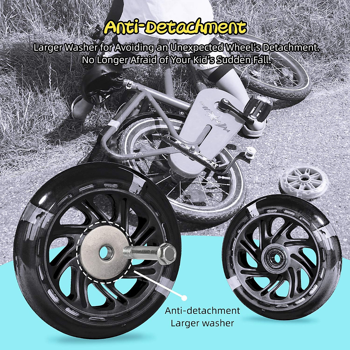 PRUNUS Flash Bike Training Wheels for 12 14 16 18 20 Inch.Training Wheels for Kids Bike is Heavy Duty.Bicycle Training Wheels is Suitable Single Speed Bike