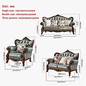 ANYURAN Combination Sofa Bed, Futon Sectional Living Room Furniture American Retro Solid Wood Leather Sofa Combination for Bedroom Sofa, Small Apartment Furniture,Single