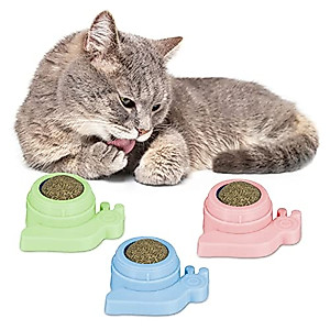 Catnip Balls for Cats Wall, 3 Pack Catnip Toys, Teeth Cleaning Cat Toy, Rotatable Edible Catnip Balls for Cats Wall, Self-Adhesive Cat Toys, Safe Healthy Kitten Chew Toys, Cat Wall Treats