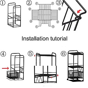 POCHY Multipurpose Kitchen Storage Wagon Rolling Grocery Cart with Metal Mesh Drawers，Wooden Countertop Pulley Storage Trolley Home Office Shelves Black