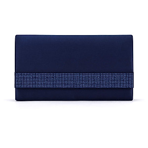 Mulian LilY M052 Satin Rhinestones Evening Bags Party Bridal Clutch Purse For Women Prom Clutch Navy