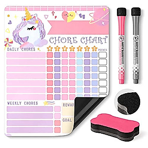 Chore Chart for Kids Multiple Kids Sticker Chart Chore Board Magnetic Chore Chart Routine Chart for Kids Behavior Responsibility Chart for Family Home School Children Teens Adults (Cute Unicorn)