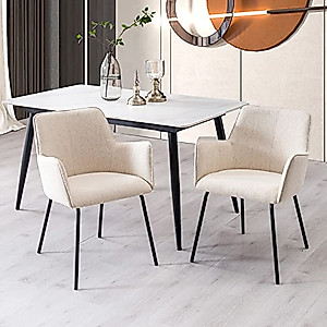 ONEVOG Beige Dining Chairs Set of 2, Kitchen Dining Room Chair with Curved Back Support, Upholstered Fabric Kitchen Chairs for Small Space, Black Metal Legs Dining Chairs