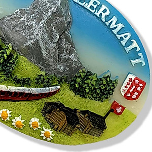 A-ONE Zermatt Switzerland 3D Locker Magnet for Fridge 1PC+Majestic Matterhorn Decorative Embroidered Patch 1PC, Vintage Fridge Magnet,Combat Patch for Accessory Present Gift Collection C185+193