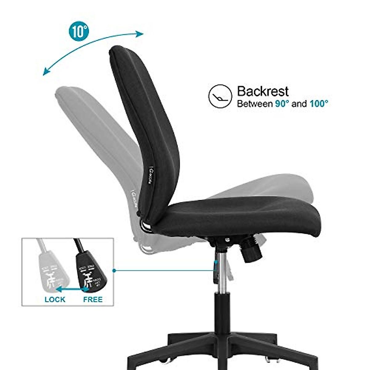 Okeysen Armless Office Desk Chair - Ergonomic Small Task Studio Chairs, Fabric Swivel Computer Home Office Chair Without Arms. (Black)