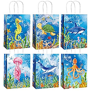 24 Pcs Sea Animals Party Gift Bags Sea Animals Party Goodie Treat Gift Bags with Handle Colorful Ocean Undersea Theme Candy Gift Bags Wrap Bags for Kids Girls Boys Birthday Decorations