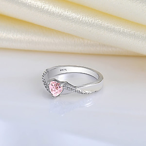 YL 925 Sterling Silver Engagement Rings Heart Cut 5MM Created Pink Tourmaline Infinity Ring for Women-size6