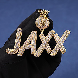 Lulu Mel Iced Out Custom Chain Initial Name Necklace,Hip Hop Jewelry 14k Gold Silver Handmade nameplate with 4mm Tennis Chain, Personalized Stainless Steel Cuban Link Chain For Man and Woman (Gold)