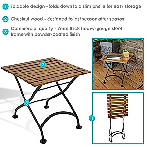 Sunnydaze European Chestnut Wood Folding Square Side Table - Small Indoor/Outdoor Table - Ideal for Patio, Balcony or Living Spaces - 20-Inch Square - Brown