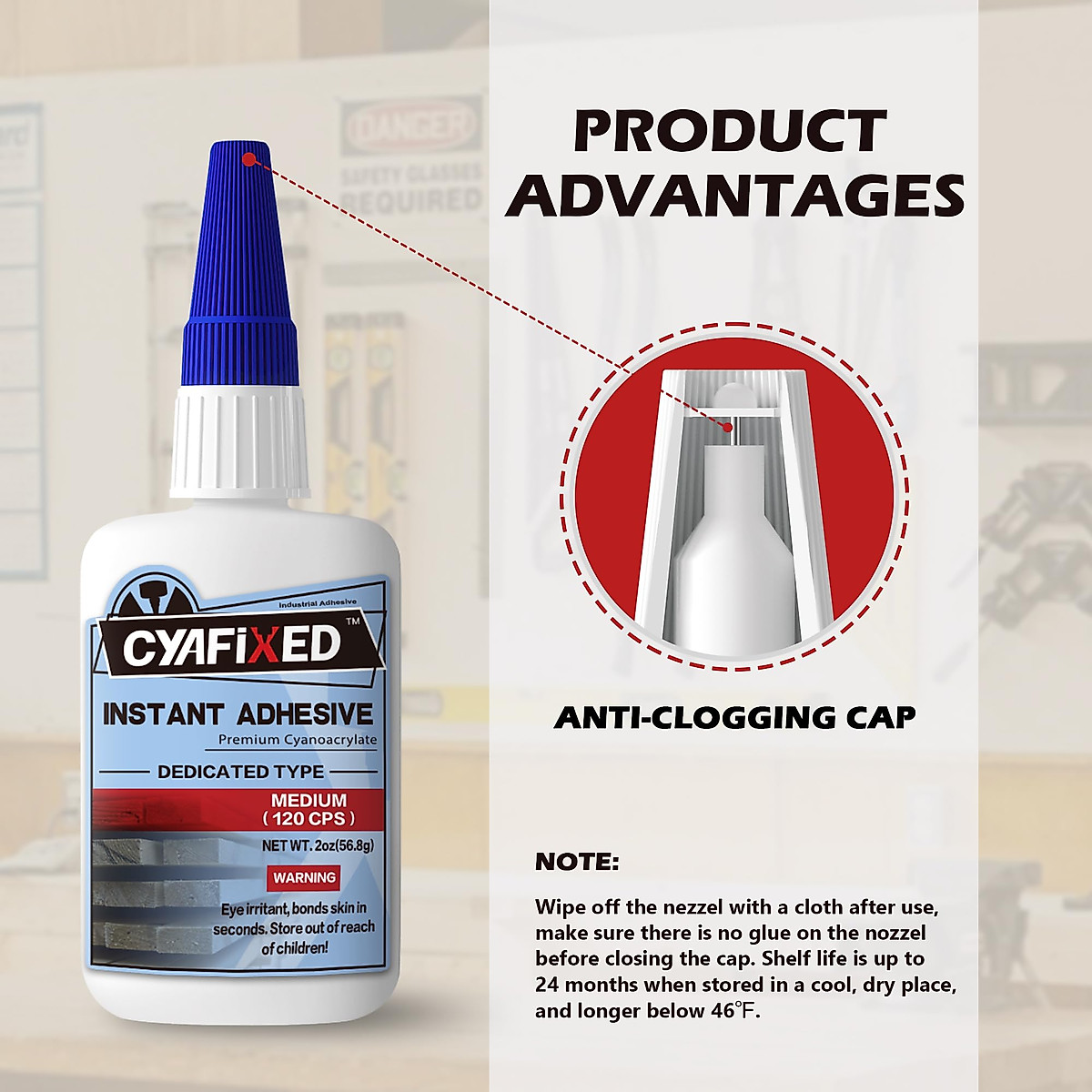 CYAFIXED Professional Grade Cyanoacrylate Super Glue, Medium Viscosity CA Glue for Woodworking, 2 oz. (56.8 Grams) - Instant Adhesive for Woodturning, Pen Turning, Hobby Models & Most Wood Bonding