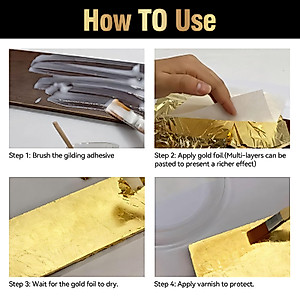 Yeardera Gold Leaf Kit, Gilding Adhesive Set, 100ml Water Based Adhesive and 100ml Varnish with Gold Leaf Sheet 100 pc, for Arts, Craft, Painting, Furniture and Decoration