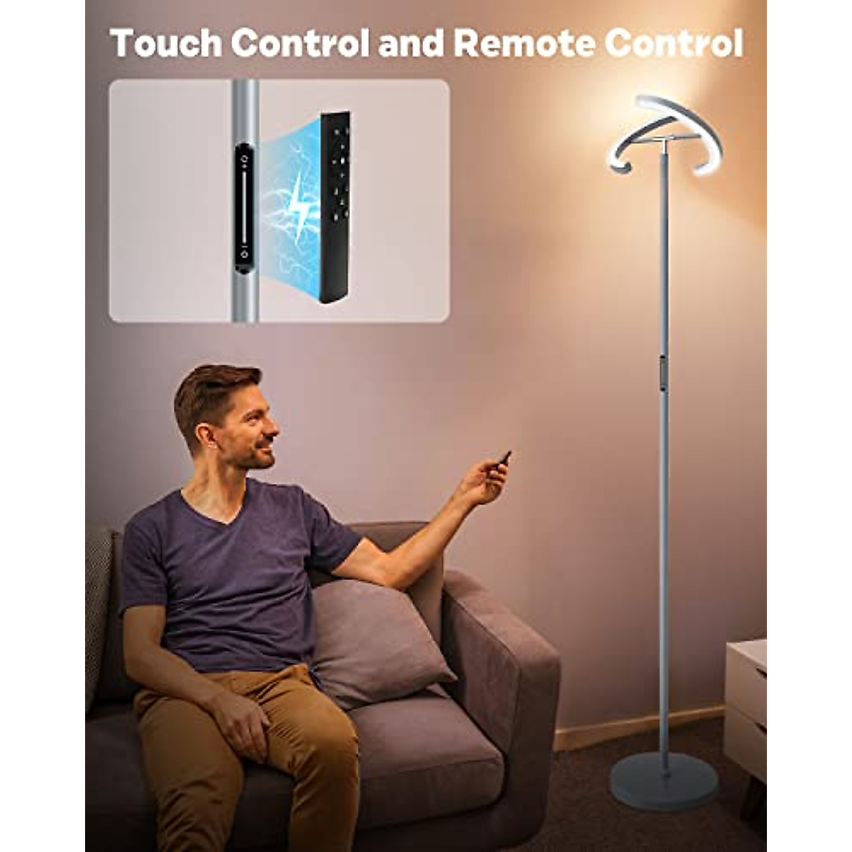 SIBRILLE Floor Lamps for Living Room, Modern Stepless Dimmable Standing Lamp with Remote Control, 20W 3000-6000K LED Rotatable Floor Light Uplighter Stand up Lamp Tall Lamp for Bedroom Office