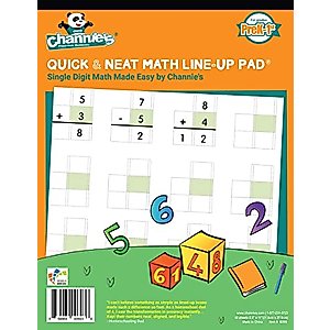 Channie's Math Prek-1ST Grades, 80 Pages Strong Paper, 8.5" x 11" with Hardboard Back Lineup Pad Workbook Math Line-Up