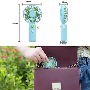 Flyalcon portable fan, handheld mini fan rechargeable, 3 adjustable speed portable mister for outdoors, Personal fan of exquisite fashion for travel, outdoor hiking (blue)