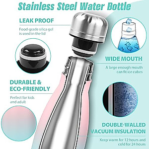 Sfee Insulated Water Bottle, 17oz Stainless Steel Water Bottles, Double Wall Vacuum Reusable Water Bottles Leak Proof BPA-FREE Sports Bottle Cup Keep Hot&Cold for Running Gym Cycling Kids(SPink)