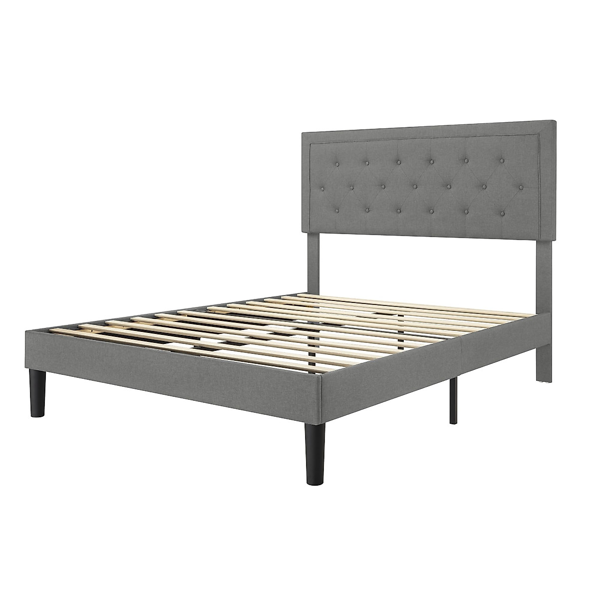 Allewie Queen Size Bed Frame Upholstered Platform Bed with Adjustable Headboard, Button Tufted, Wood Slat Support, Easy Assembly, Light Grey