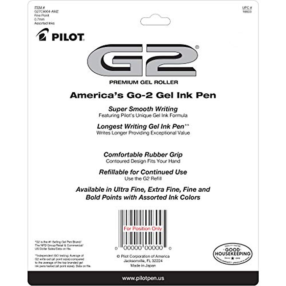 Pilot G2 Premium Refillable And Retractable Gel Ink Pens, Fine Point (0.7mm), 7 Colors, 8 Count (16603)