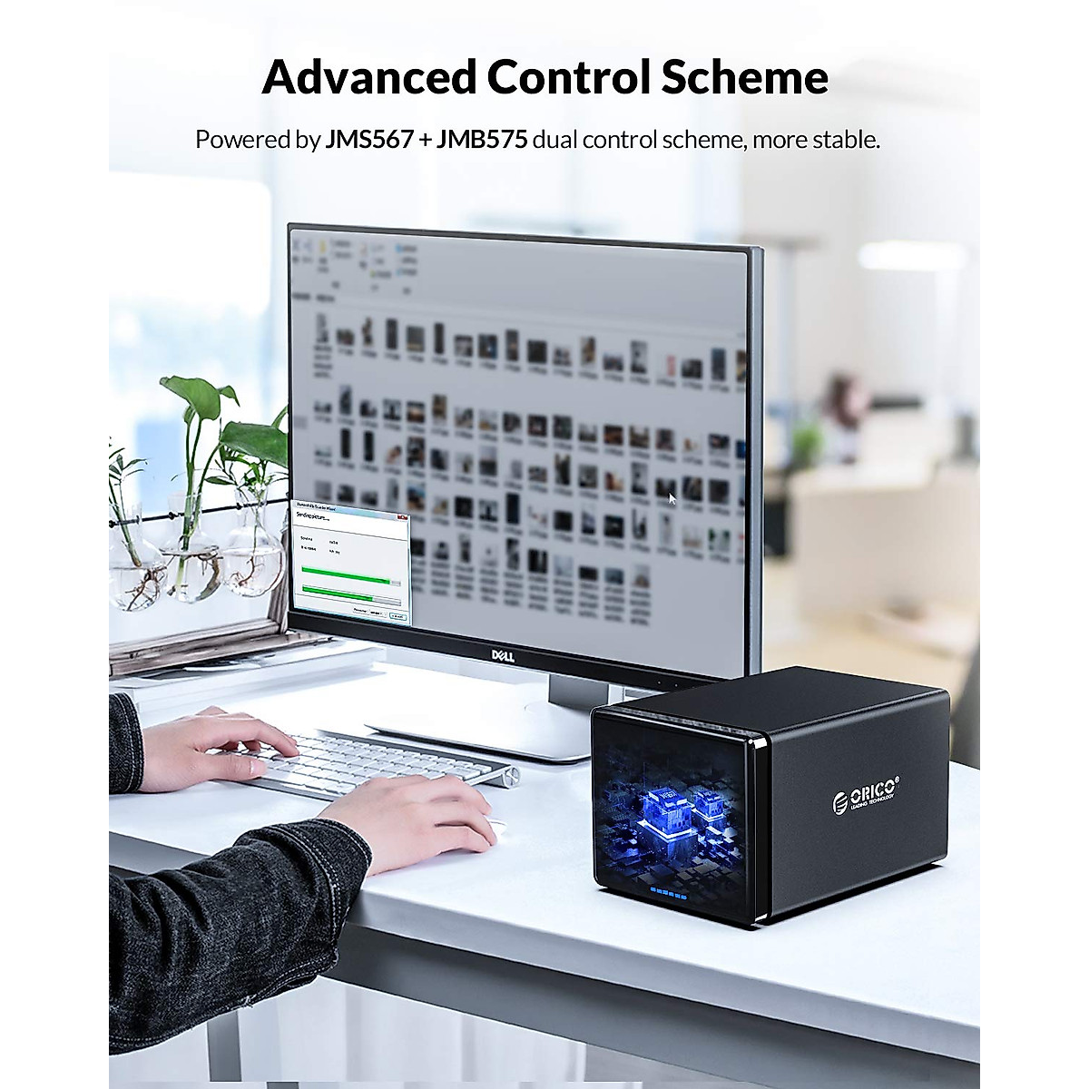 ORICO 5 Bay Raid Hard Drive Enclosure USB C Magnetic Aluminum HDD Enclosure with Fan for 3.5inch All SATA HDD Support 7 RAID Modes, Storage Expansion Up to 80TB for Office and Home- NS500RC3