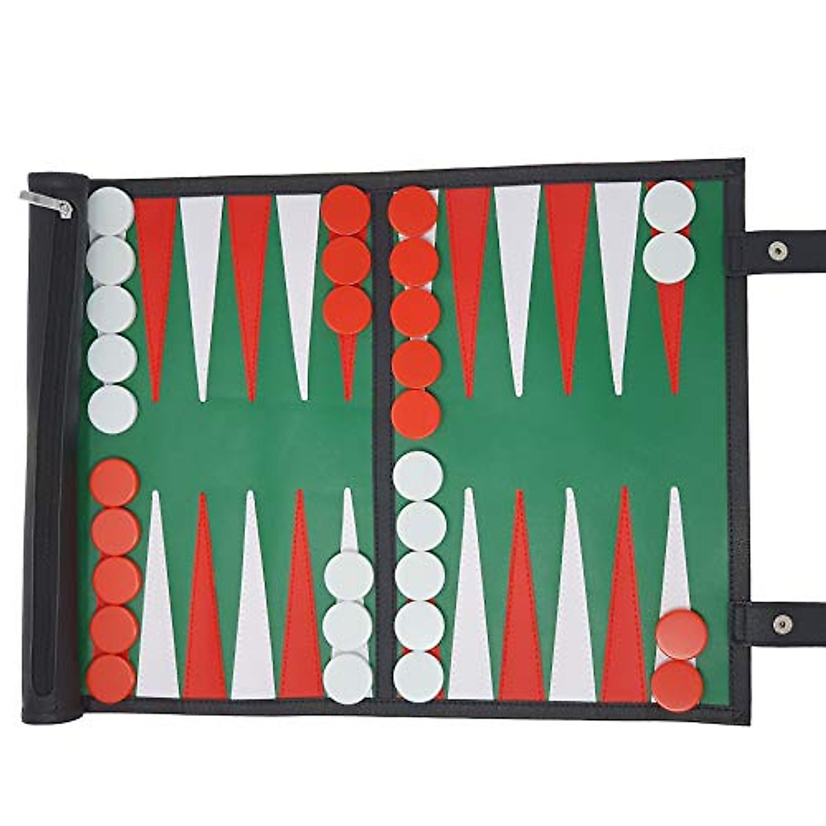Backgammon Travel Set in Sturdy Leatherette Design - The Classic Board Game in Roll Up Style