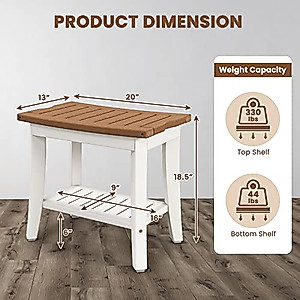 Giantex Shower Bench HDPE Waterproof - Bath Spa Seat with Storage Shelf, Non-Slip Rubber Foot Pads, 2-Tier Heavy Duty Shower Stool Foot Rest Step for Shaving Legs Bathroom