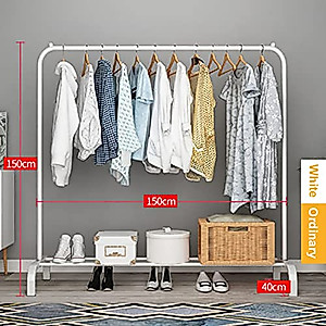 YCWO Metal Clothes Floor Industrial Pipe Storage Retail Display Heavy-Duty Clothing freestanding Storage Clothing Bedroom Multifunctional Closet Coat Hooks Shelves Shoe,White,150x40x150cm