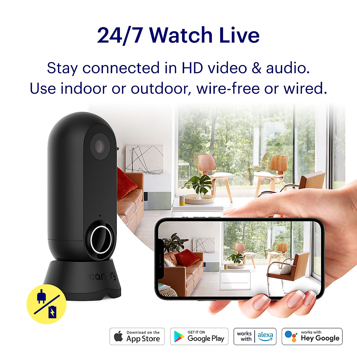Canary Flex Outdoor Indoor Home Security Camera | Weatherproof, Wire-free or Plugged in, 2-Way Talk, Person Detection, Motion Alert, Works with Alexa, Google Assistant, Baby Monitor, WiFi IP