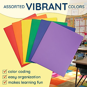 6 Pack Multicolor Plastic Two Pocket Folders, Plastic Folders with 2 Pockets and Business Card Slot, 2 Pocket Plastic Folders for School, Home, and Work, 6 Pack Plastic Folders