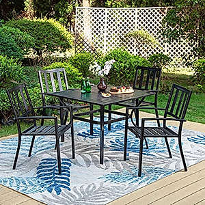 PHI VILLA Patio Dining Chairs, 300Lbs Stackable Wrought Outdoor Metal Dining Chairs with Armrest for Outdoor Kitchen Garden, Backyard - 4 Pack