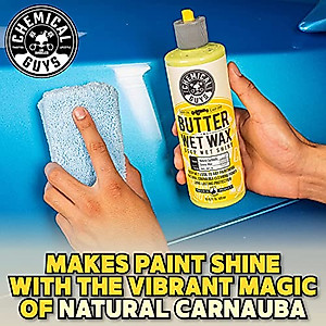 Chemical Guys WAC_201_16 Butter Wet Wax (16 fl oz) Banana Scent, and MIC_292_08 Premium Grade Microfiber Applicator, Blue (Pack of 8)