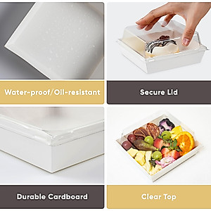 Leafiew 50 Pack Small Charcuterie Boxes with Clear Lids - To Go Paper Mini Charcuterie Box, Disposable Food Containers, 5Inch Dessert Boxes - Sandwich, Cookie, Sushi, Cake Slice, Strawberries (White)