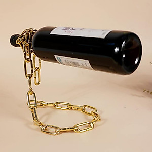 Fantasee - Suspending Magic Chain Wine Holder, Stainless Steel Floating Illusion Wine Rack Bottle Holder Novelty Gift for Kitchen Home Decoration Wine Lover (Magic Chain - Gold)