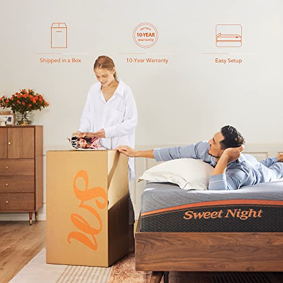 Sweetnight Queen Mattress, 10 inch Gel Memory Foam Mattress with Three Firmness Levels from Soft to Firm, Gel Infused for Cool Sleep and Spinal Support, Flippable Mattress Queen in a Box, Whisper