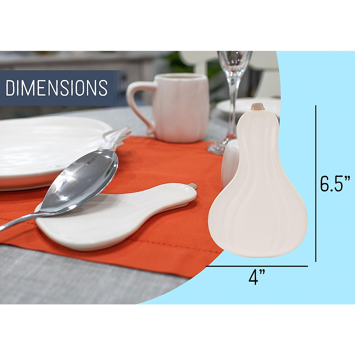 Nat & Jules Pumpkin Gourd Shaped 6.5 x 4 Inch Ceramic Spoon Rest: Cheerful Fall & Thanksgiving Decorations for Indoor Home Kitchen & Table Décor & Centerpiece, Cream