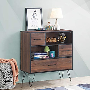 Tangkula 3-Tier Storage Cabinet, Wood File Cabinet with Drawers & 4 Metal Legs, Free Standing Display Bookshelf, Storage Bookcase for Home Office