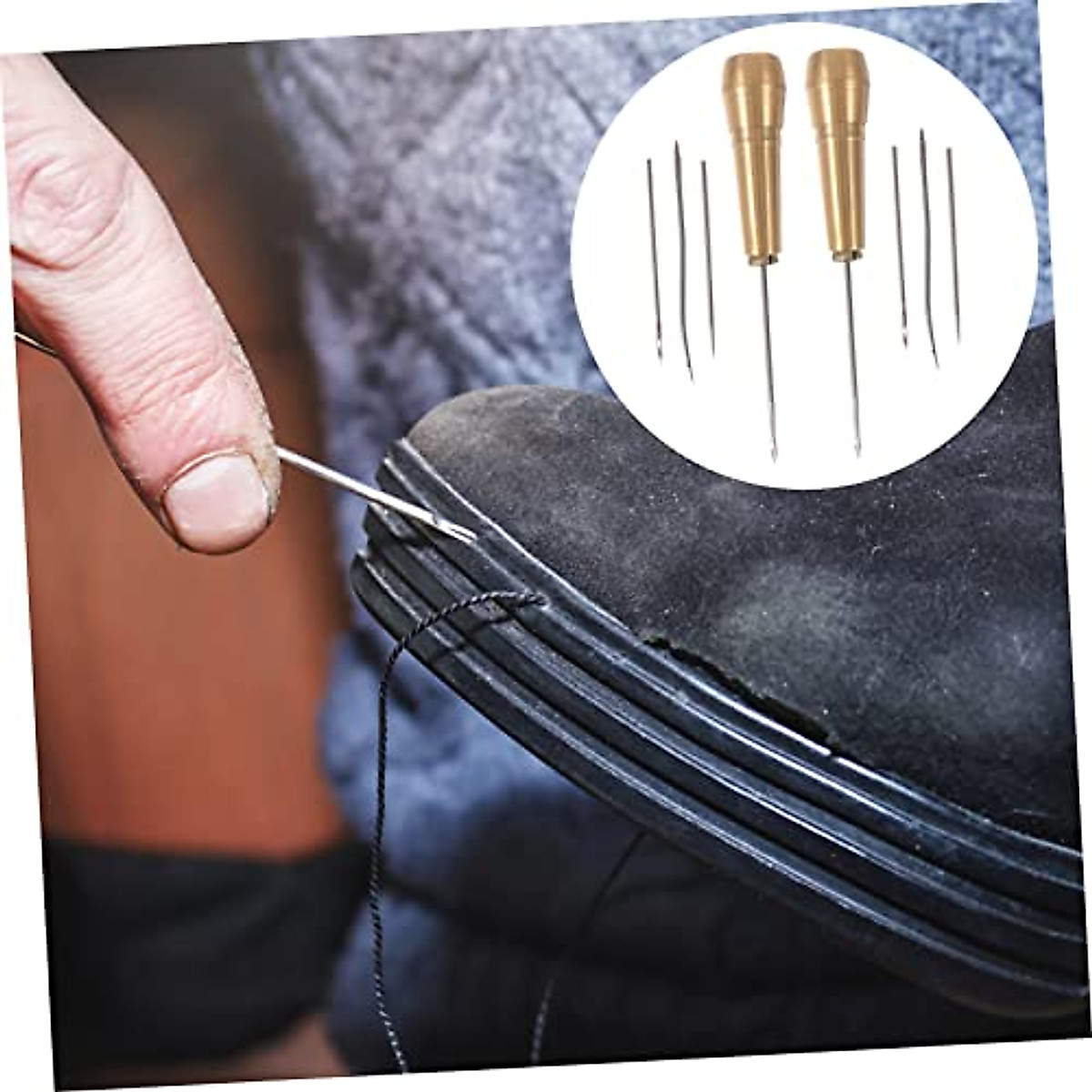 SEWACC 2 Sets Cobbler Tool Leather Tools Punch Down Tool Hand Sewing Kit Stitching Awls Canvas Tool Bag Hotfix Tool Crochet Prickers DIY Leather Craft Supplies Shoe Repair Tools Suture