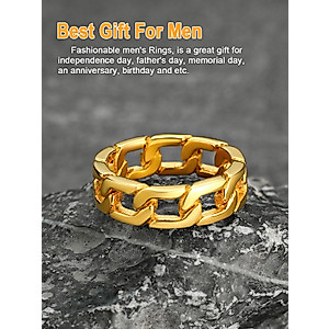 U7 Men Women 18K Gold Plated 7mm Wide Band Cuban Link Chain Ring, Size 7