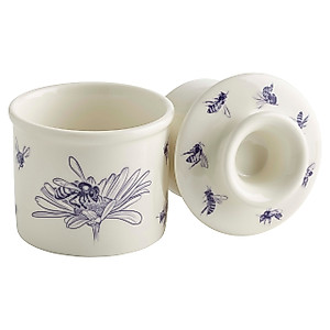 Butter Bell - The Original Butter Bell crock by L Tremain, a Countertop French Ceramic Butter Dish Keeper with Lid for Spreadable Butter, Farmhouse Collection, Honey Bees, Blue & White