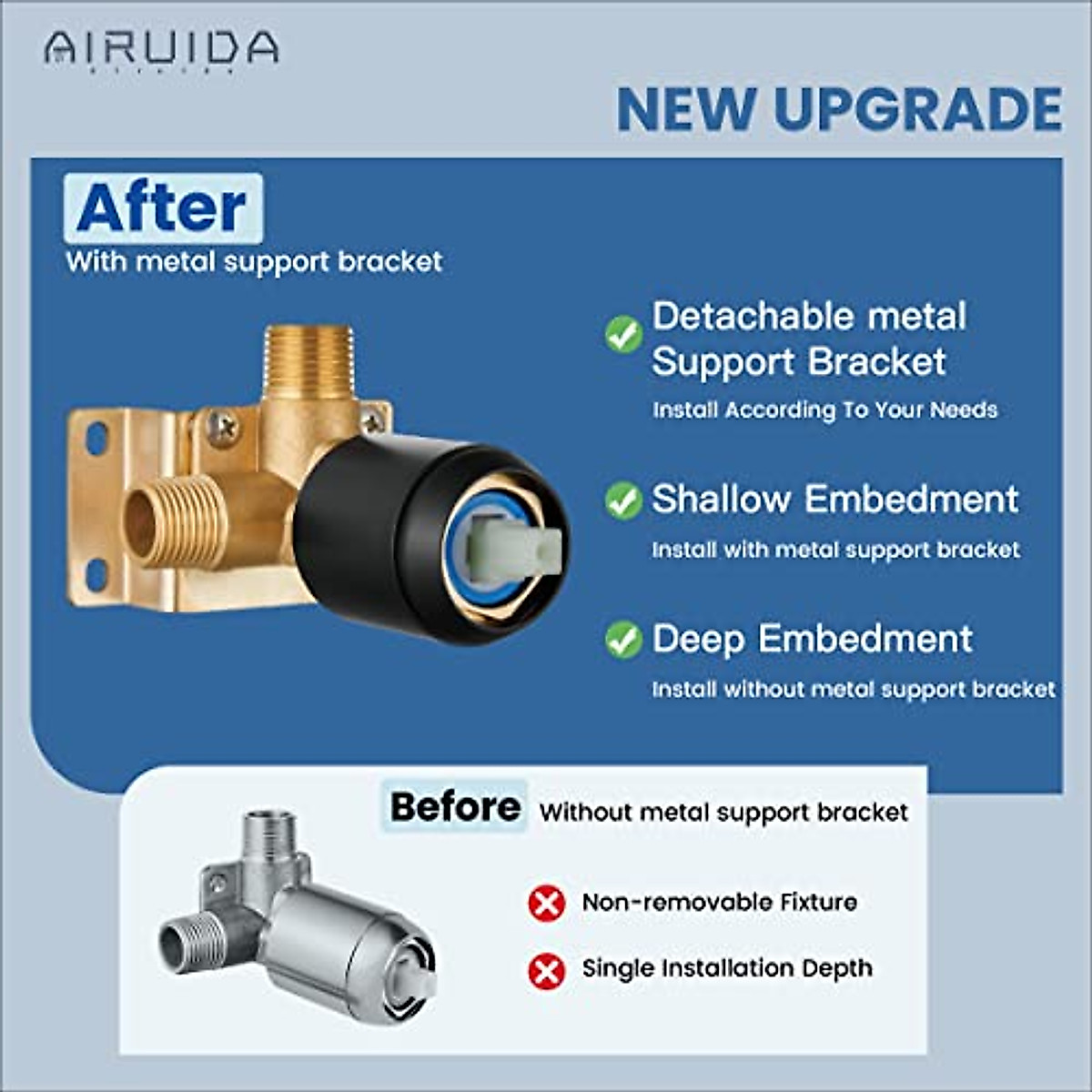 Airuida Shower Faucet Set Bathroom Rain Shower System SUS304 Stainless Steel Single Handle With Male Threads Rough-in Valve Shower Trim Kit 8 Inch Wall Mount Shower Head Matte Black